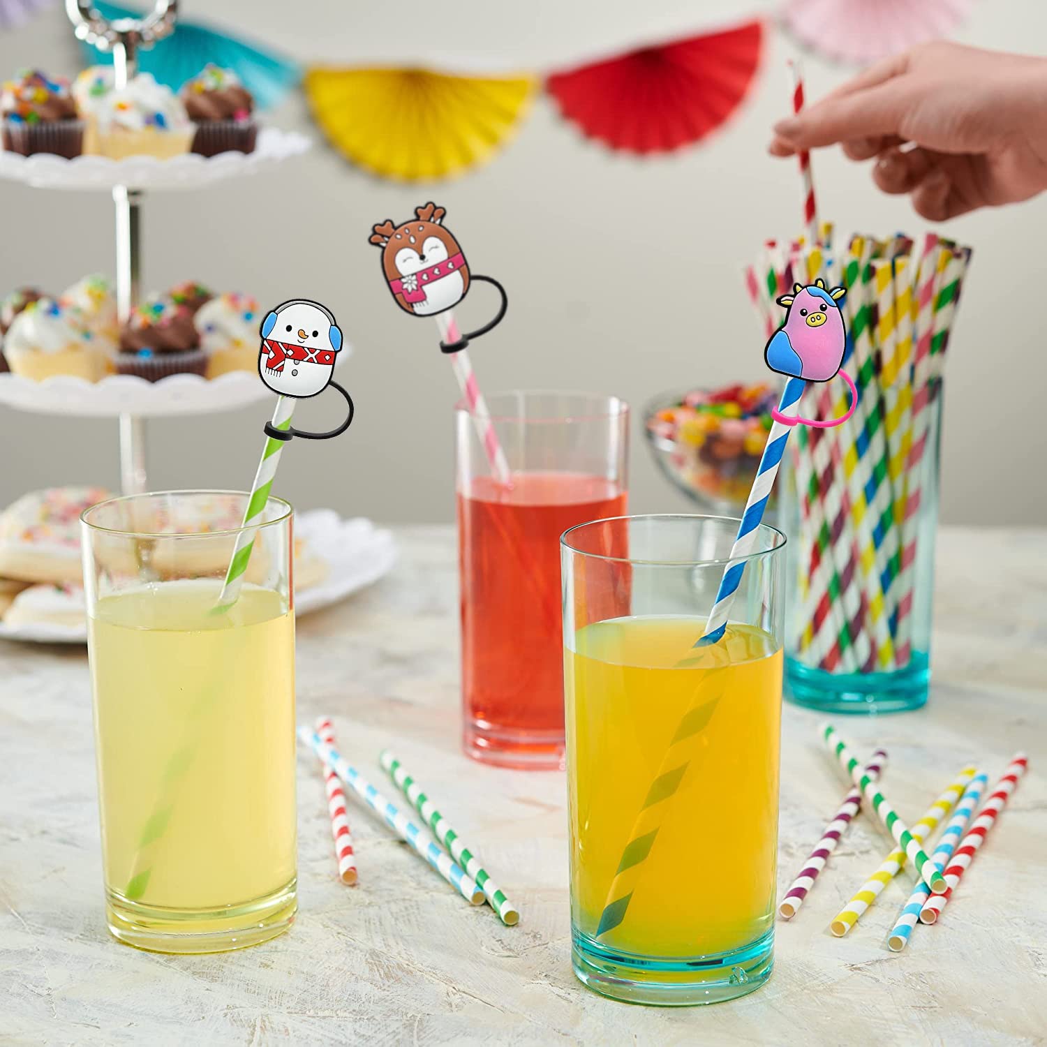 10Pcs Straw Covers Cap, Cute & Ugly Soft Silicone Straw Topper Reusable Dust-Proof Straw Tips 6-8mm for Drinking Straws Plug Straw Caps Decoration Home Kitchen Accessories 2D Style 20