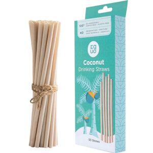 equo coconut straws, disposable, biodegradable, compostable, and plastic-free drinking straws, pack of 50, standard