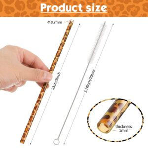 10 Pieces Tall Leopard Print Plastic Straws Set Cheetah Leopard Reusable Straws Safari Themed Disposable Drinking Straws with 2 Cleaning Brushes Fits 20oz, 22oz, 32oz Tumblers