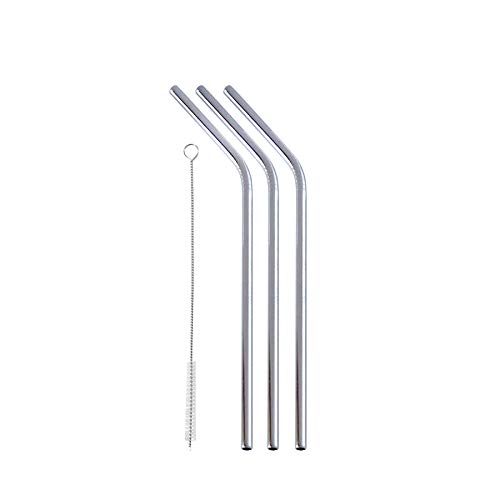 RE-USABLE STAINLESS STEEL DRINKING STRAW - 3 PACK WITH CLEANING BRUSH