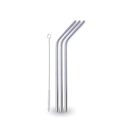 RE-USABLE STAINLESS STEEL DRINKING STRAW - 3 PACK WITH CLEANING BRUSH