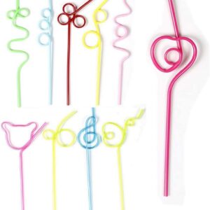 Reusable Drinking Straws, Dfinego Drink Straws Curly Loop Colored Plastic Straws for Fruit Juice, Novelty Party Favors Supplies - Random