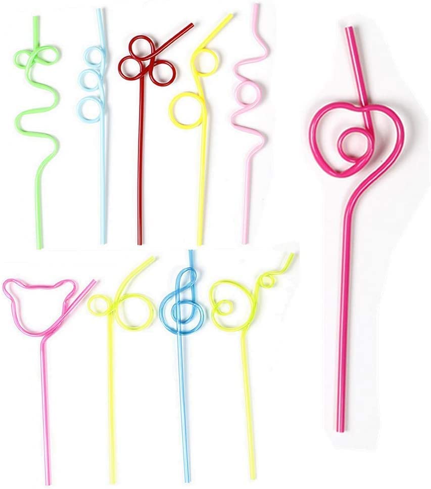 Reusable Drinking Straws, Dfinego Drink Straws Curly Loop Colored Plastic Straws for Fruit Juice, Novelty Party Favors Supplies - Random