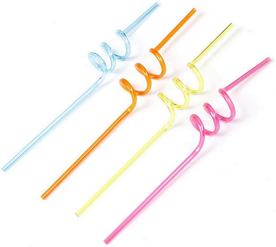 Reusable Drinking Straws, Dfinego Drink Straws Curly Loop Colored Plastic Straws for Fruit Juice, Novelty Party Favors Supplies - Random