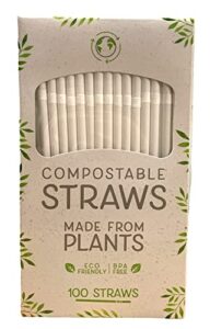 renewable plant based straws - compostable 100ct white environmentally friendly straws