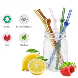 Kitchnacc Reusable Glass Drinking Straws with Cute Heart Design 8.5"*8mm for Fun Drinking Cocktail Valentine Birthday Party Bridal Shower Wedding Supplies - Amber, Pink, Yellow, Green, Blue - 5 pack