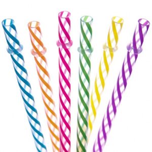 dakoufish 12 piece 9 inch reusable plastic thick drinking straws bpa free mason jar straws transparent small stripe (9inch 6color)