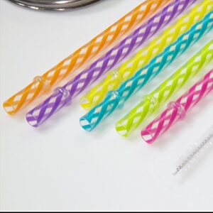 Dakoufish 12 Piece 9 Inch Reusable Plastic Thick Drinking Straws BPA Free Mason Jar Straws transparent small Stripe (9inch 6color)