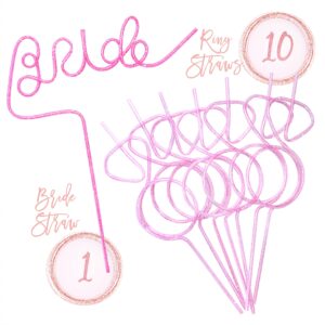 11 pack effortless events bachelorette straws, reusable, glitter bachelorette party straws, bride straws for bachelorette party & diamond ring straw