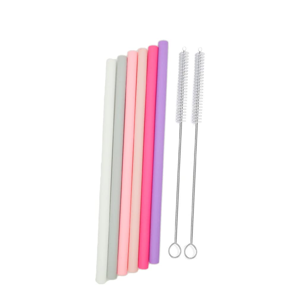 Better-Love Set of 6 Silicone Drinking Straws for 30oz and 20oz - Silicone Straws Reusable Straws BPA Free Extra Long with Cleaning Brushes- 6pce- 8mm diameter