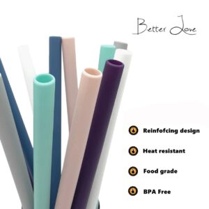 Better-Love Set of 6 Silicone Drinking Straws for 30oz and 20oz - Silicone Straws Reusable Straws BPA Free Extra Long with Cleaning Brushes- 6pce- 8mm diameter