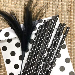 Outside the Box Papers Pink and Black Chevron and Polka Dot Paper Straws 7.75 Inches 100 Pack Pink, Black, White