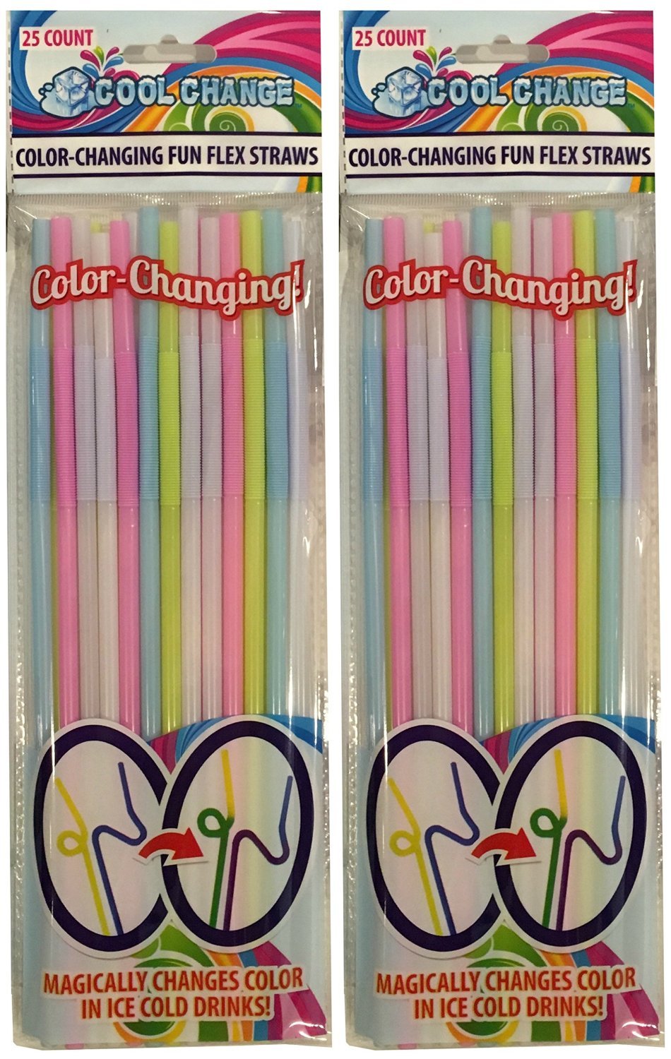 FunFlex Color Change Disposable Straws That Stretch and Bend - 2 pk