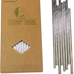 Solid Silver Metallic Party Paper Straws, Premium - Shining Biodegradable Straws For Juice, Birthday, Wedding.