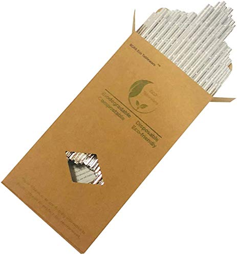 Solid Silver Metallic Party Paper Straws, Premium - Shining Biodegradable Straws For Juice, Birthday, Wedding.