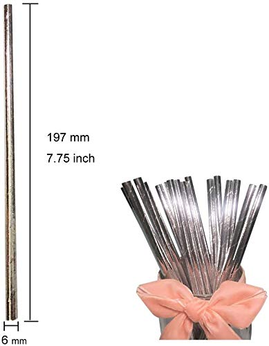 Solid Silver Metallic Party Paper Straws, Premium - Shining Biodegradable Straws For Juice, Birthday, Wedding.