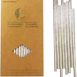 Solid Silver Metallic Party Paper Straws, Premium - Shining Biodegradable Straws For Juice, Birthday, Wedding.