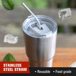 8 Piece 5/16 inch (8mm) Wide Bent Stainless Steel Straws for 40 oz Tumbler with Handle, 12 Inch Long Reusable Metal Drinking Straws, Replacement Straws with Silicone Tips & Cleaning Brush, Silver