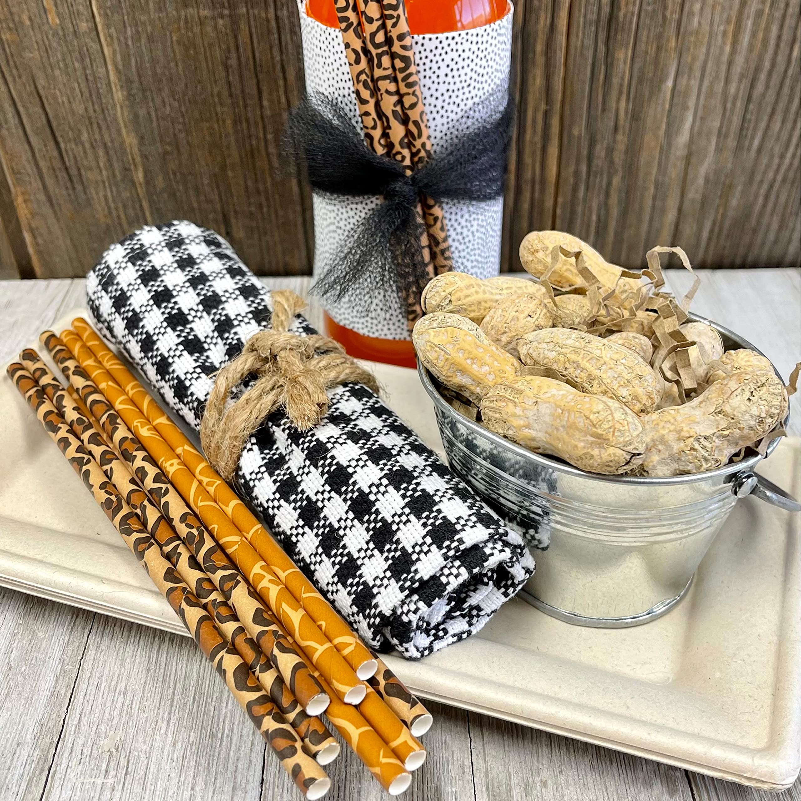 Bulk Animal Print Paper Straw Pack - Brown Black - Jungle Safari Theme - Leopard Giraffe Cheetah - 250 Pack Outside the Box Papers Brand