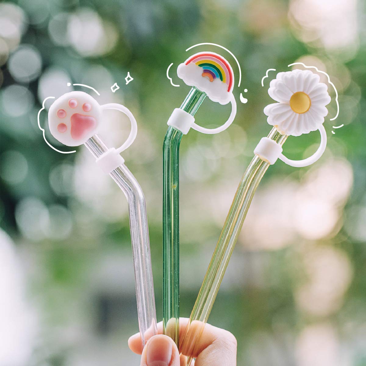 Silicone Straw Tips Cover 4Pcs Rainbow Drinking Straw Caps Reusable Straw Tips Lids for Straws Anti-dust Airtight Seal Splash Proof Straws Tips Cover