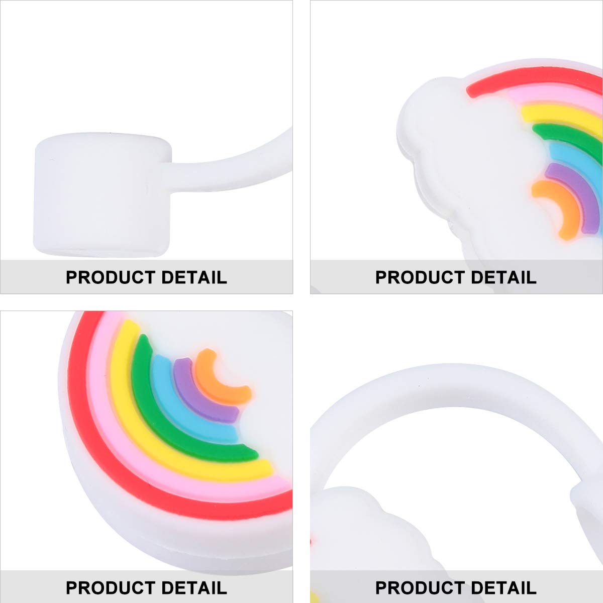 Silicone Straw Tips Cover 4Pcs Rainbow Drinking Straw Caps Reusable Straw Tips Lids for Straws Anti-dust Airtight Seal Splash Proof Straws Tips Cover