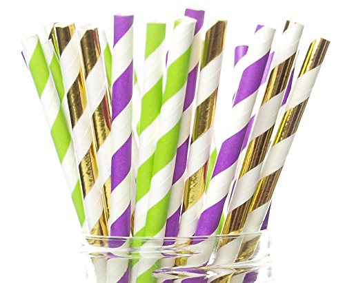 Mardi Gras Party Straws (25 Pack) - Purple, Green & Gold Biodegradable Straws New Orleans Mardi Gras Party Supplies, Louisiana Celebration Party Straws, Carnival of Venice Fat Tuesday Party Supplies