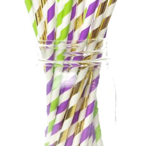 Mardi Gras Party Straws (25 Pack) - Purple, Green & Gold Biodegradable Straws New Orleans Mardi Gras Party Supplies, Louisiana Celebration Party Straws, Carnival of Venice Fat Tuesday Party Supplies