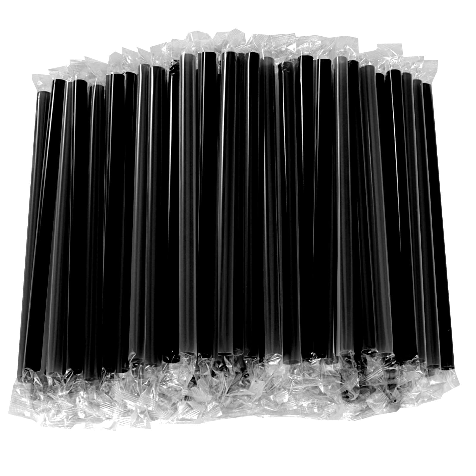 [100 Pcs] Boba Smoothie Individually Wrapped Straws - Jumbo Large Plastic Disposable Bubble Tea Milkshake Black Drinking Straws(8.2" long and 0.43" Diameter)