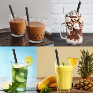 [100 Pcs] Boba Smoothie Individually Wrapped Straws - Jumbo Large Plastic Disposable Bubble Tea Milkshake Black Drinking Straws(8.2" long and 0.43" Diameter)