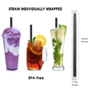 [100 Pcs] Boba Smoothie Individually Wrapped Straws - Jumbo Large Plastic Disposable Bubble Tea Milkshake Black Drinking Straws(8.2" long and 0.43" Diameter)