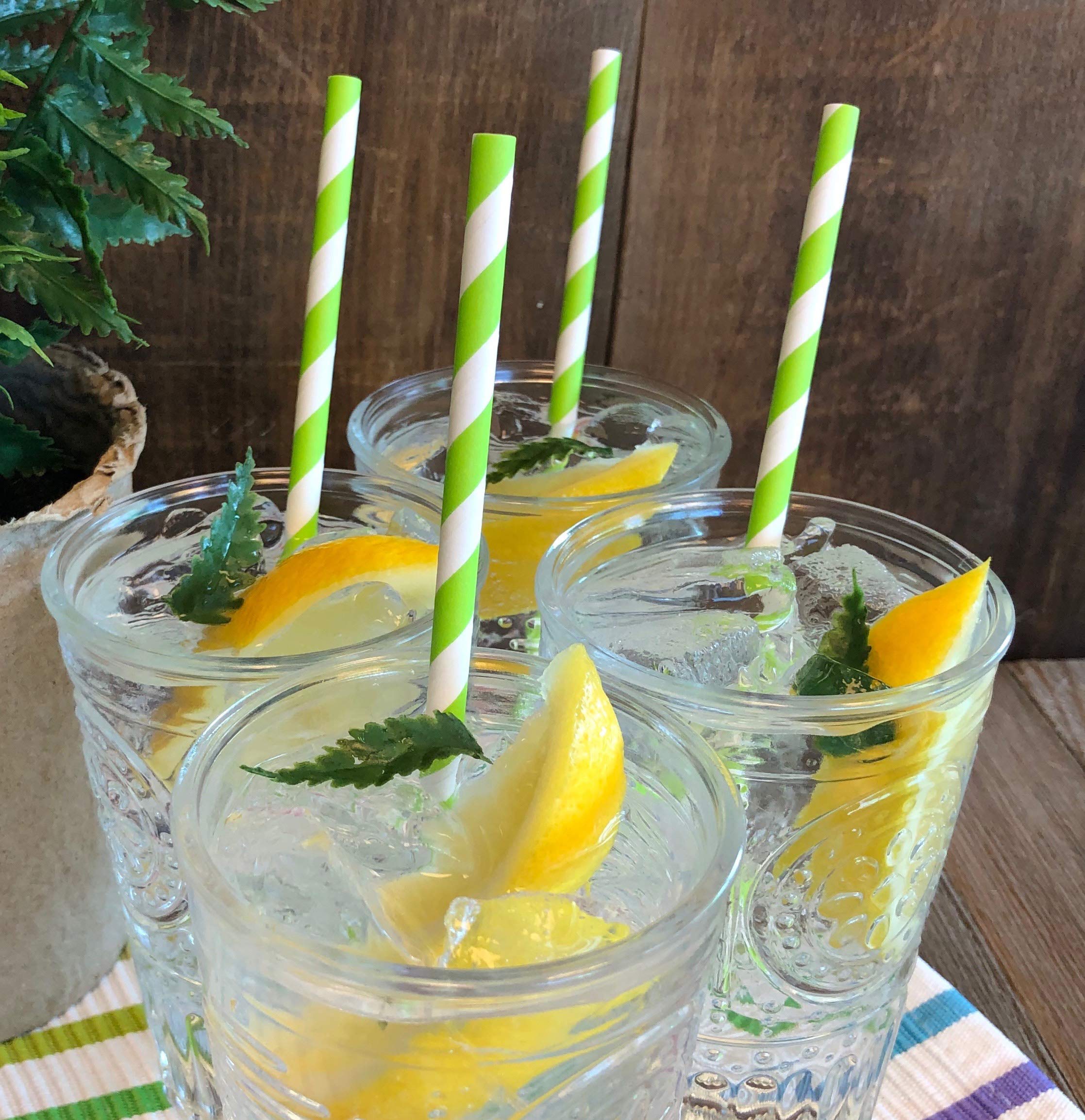 Stripe Paper Straws - Lime Green White - 7.75 Inches - Pack of 100 - Outside the Box Papers Brand