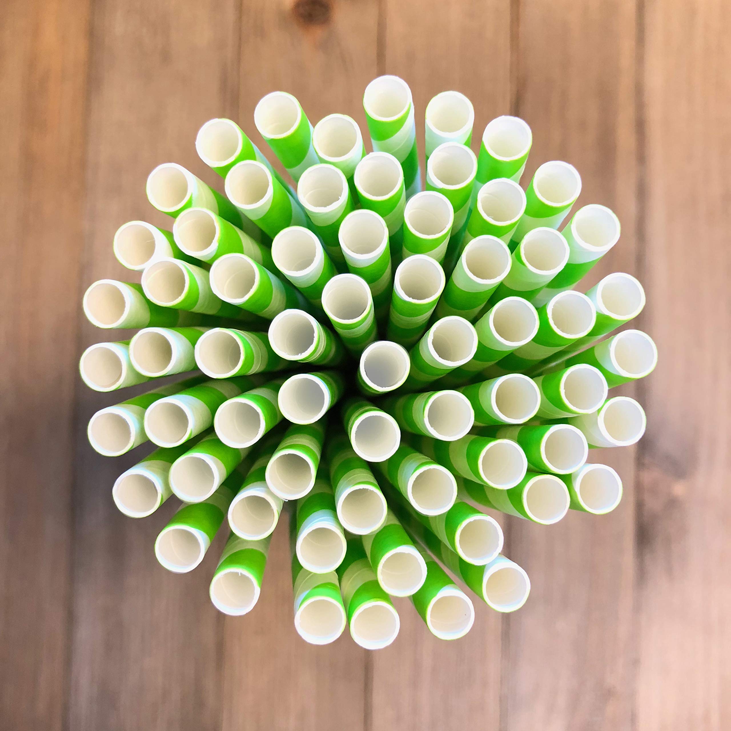 Stripe Paper Straws - Lime Green White - 7.75 Inches - Pack of 100 - Outside the Box Papers Brand