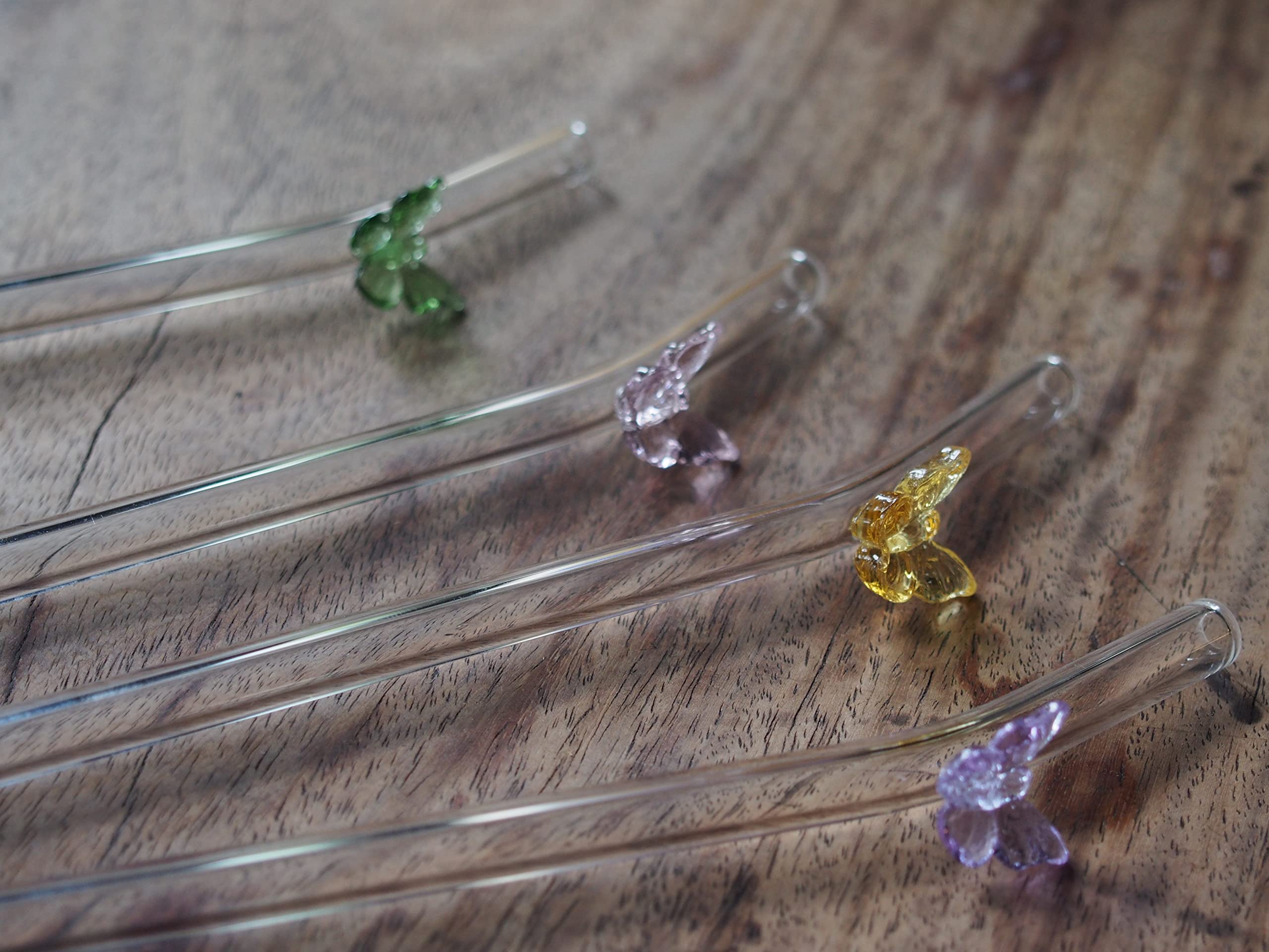 5pcs Butterfly Glass Straws Reusable Bent Drinking Straw 3D Butterfly on Clear Straws for Juices,Milk,Cocktails