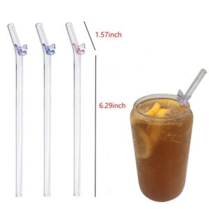 5pcs Butterfly Glass Straws Reusable Bent Drinking Straw 3D Butterfly on Clear Straws for Juices,Milk,Cocktails