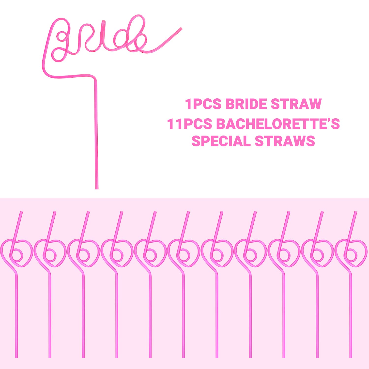 12 Pcs Reusable Bride Straws Heart Shape, Bachelorette Party Supplies Wedding Engagement Bridal Shower Party Decorations, Gifts for Bride, 11 Pcs Straws for Bachelorette & 1 Pcs Bride Straw