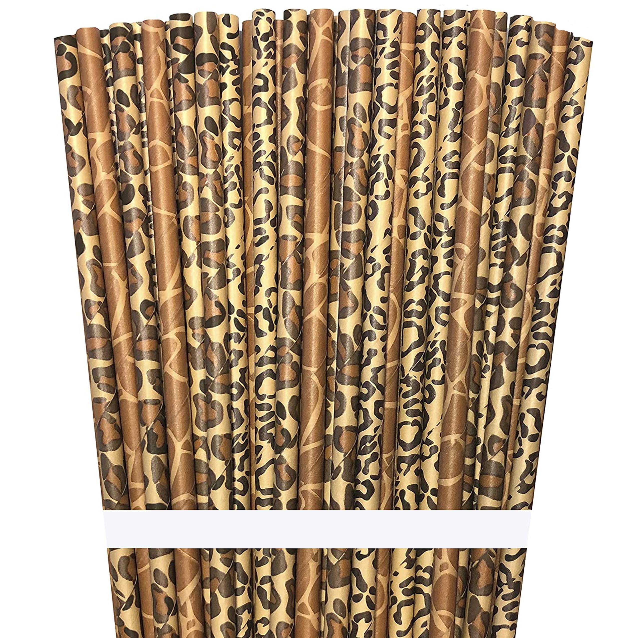 Animal Print Paper Straws - Jungle Theme Leopard Giraffe and Cheetah - 150 Pack