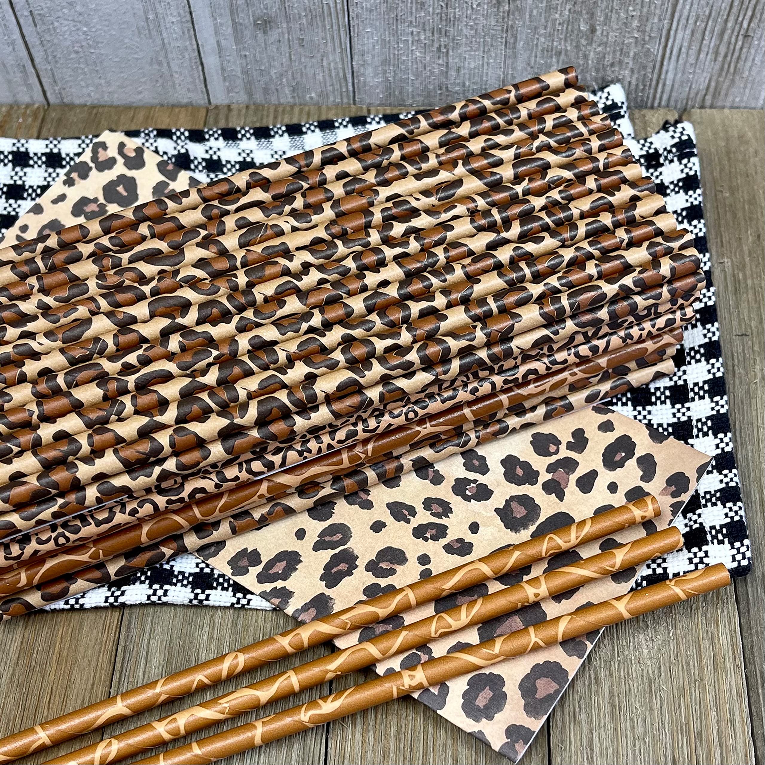 Animal Print Paper Straws - Jungle Theme Leopard Giraffe and Cheetah - 150 Pack