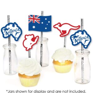 Big Dot of Happiness Australia Day - Paper Straw Decor - G’Day Mate Aussie Party Striped Decorative Straws - Set of 24