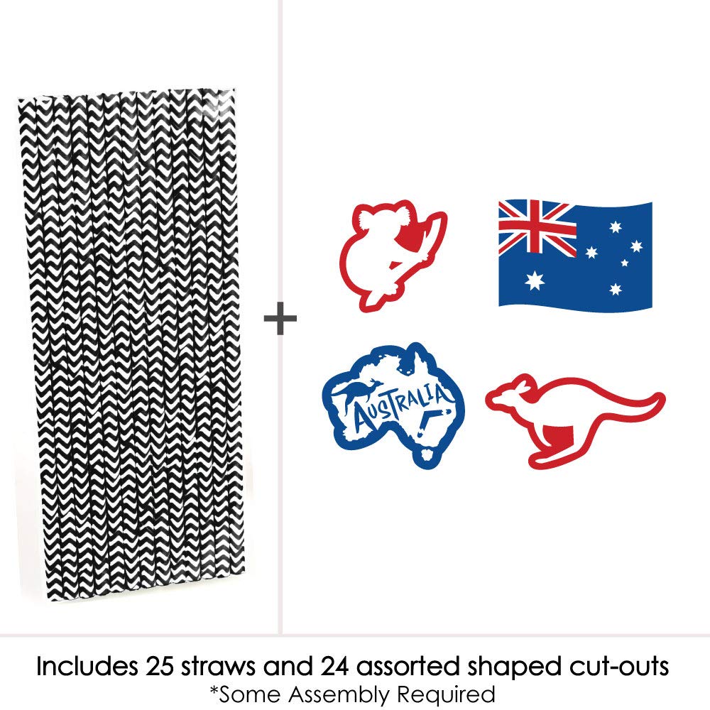 Big Dot of Happiness Australia Day - Paper Straw Decor - G’Day Mate Aussie Party Striped Decorative Straws - Set of 24