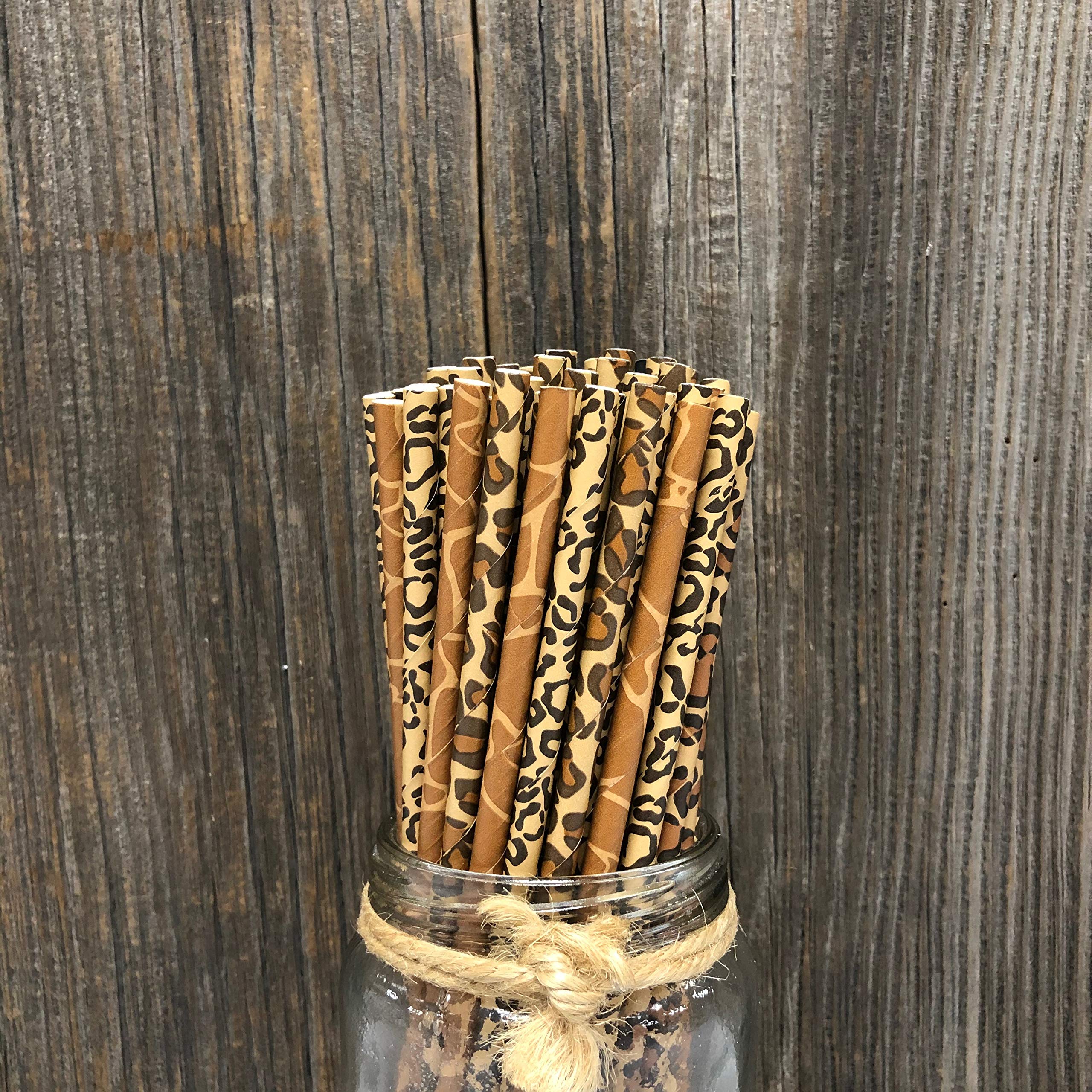 Animal Print Paper Straws - Jungle Theme Leopard Giraffe and Cheetah - 150 Pack