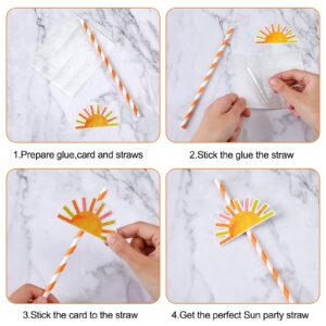 Perkoop 60 Sets First Trip Around the Sun Birthday Party Paper Straws Sun Themed Stripes Straws Rainbow Drinking Straws for Sun 1st Birthday Theme Party Baby Shower Favors Decorations