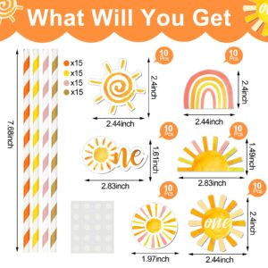 Perkoop 60 Sets First Trip Around the Sun Birthday Party Paper Straws Sun Themed Stripes Straws Rainbow Drinking Straws for Sun 1st Birthday Theme Party Baby Shower Favors Decorations