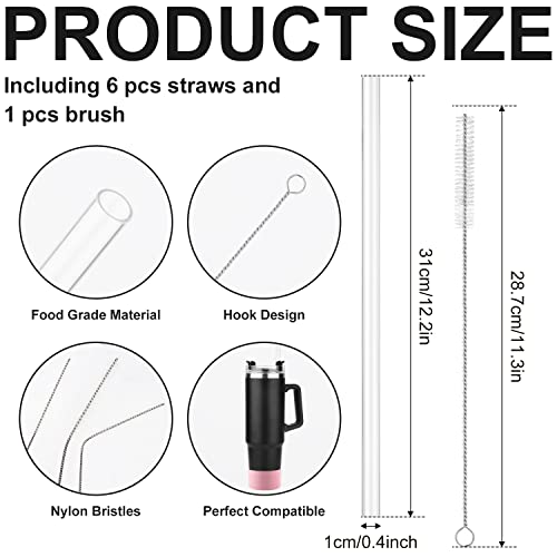 6pcs Replacement Straws for Stanley Water Bottles, Reusable Clear Plastic Straws for Stanely Cup with 2 Silicone Bumper Boots and a Cleaning Brush, Compatible with Stanely 14/20/30/40 oz Cup