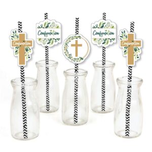 confirmation elegant cross - paper straw decor - religious party striped decorative straws - set of 24