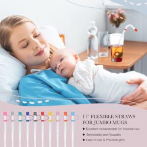 24 Pack 11 Inch Adjustable Straws with Drinking Straw Caps Long Flexible Plastic Bendable Straws Flexible Reusable Straws with 2 Straw Cleaning Brushes for Jumbo Mugs Water Bottle