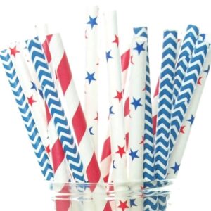 4th of July Straws USA Red, White & Blue Paper Party Straws (25 Pack) - America Patriotic BBQ Supplies