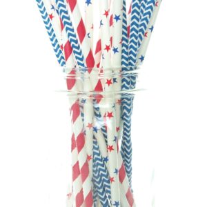 4th of July Straws USA Red, White & Blue Paper Party Straws (25 Pack) - America Patriotic BBQ Supplies