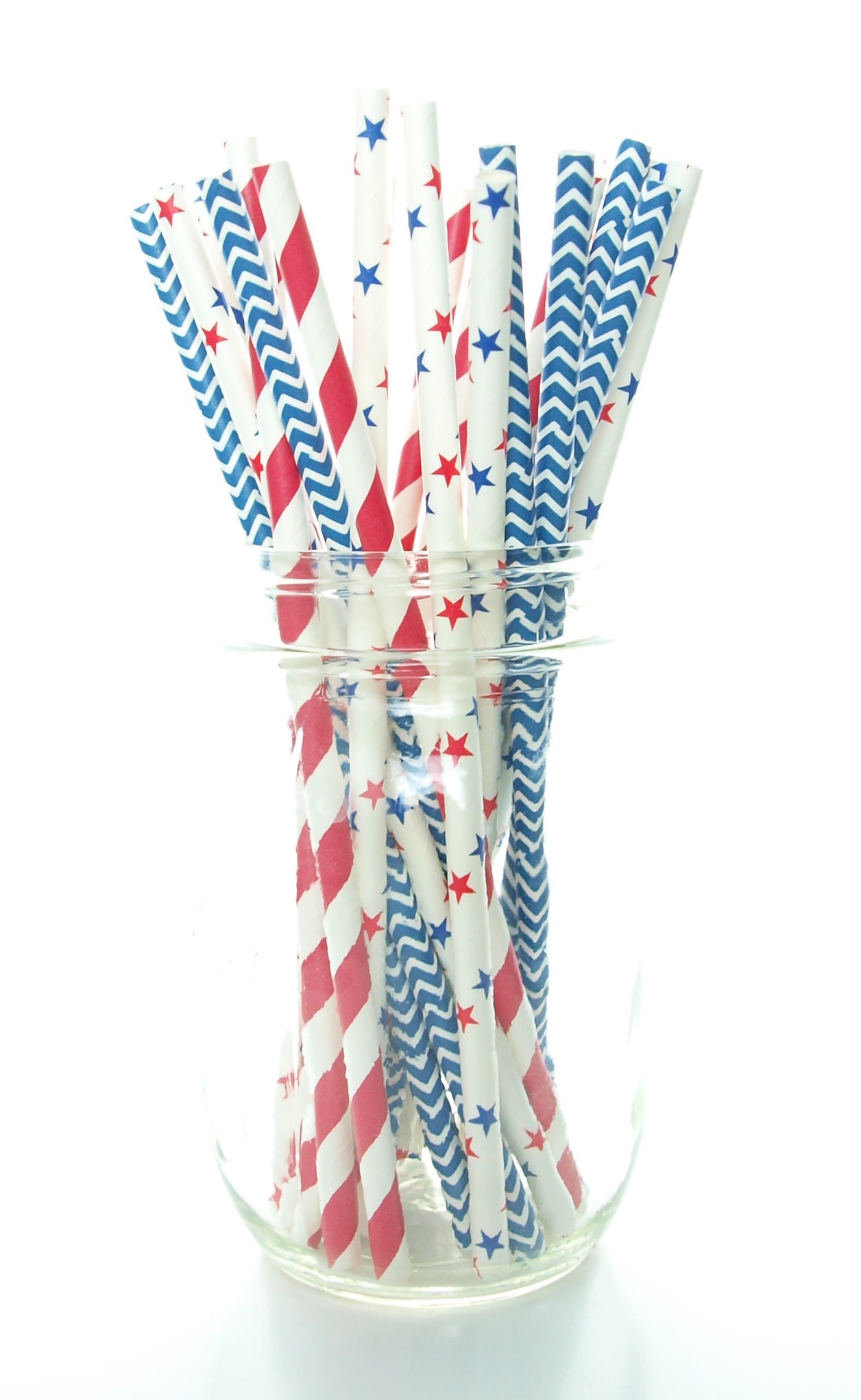 4th of July Straws USA Red, White & Blue Paper Party Straws (25 Pack) - America Patriotic BBQ Supplies