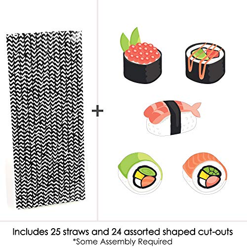 Let's Roll - Sushi - Paper Straw Decor - Japanese Party Striped Decorative Straws - Set of 24