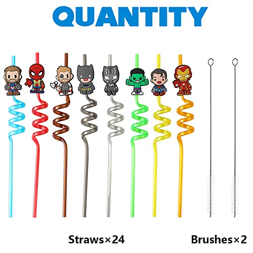 GUTTE 24PCS Superhero Party Straws For Kids Reusable Straws Party Supplies